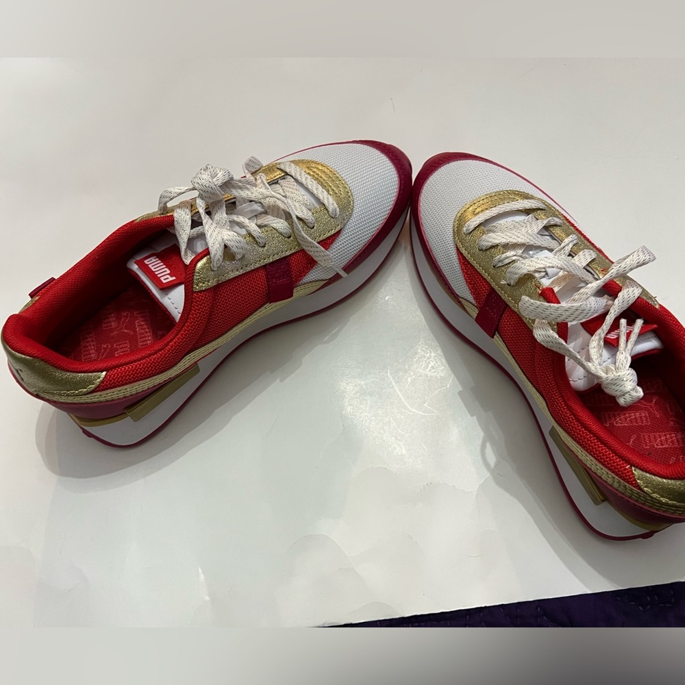 Puma Red, White, & Gold Sneakers - Gem